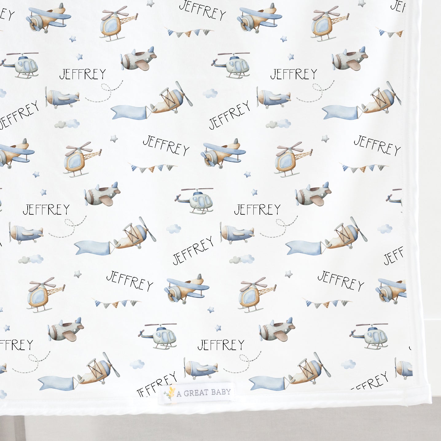 Jeff The Pilot Personalized Baby Blankets & Aviation Gifts | AGreatBaby