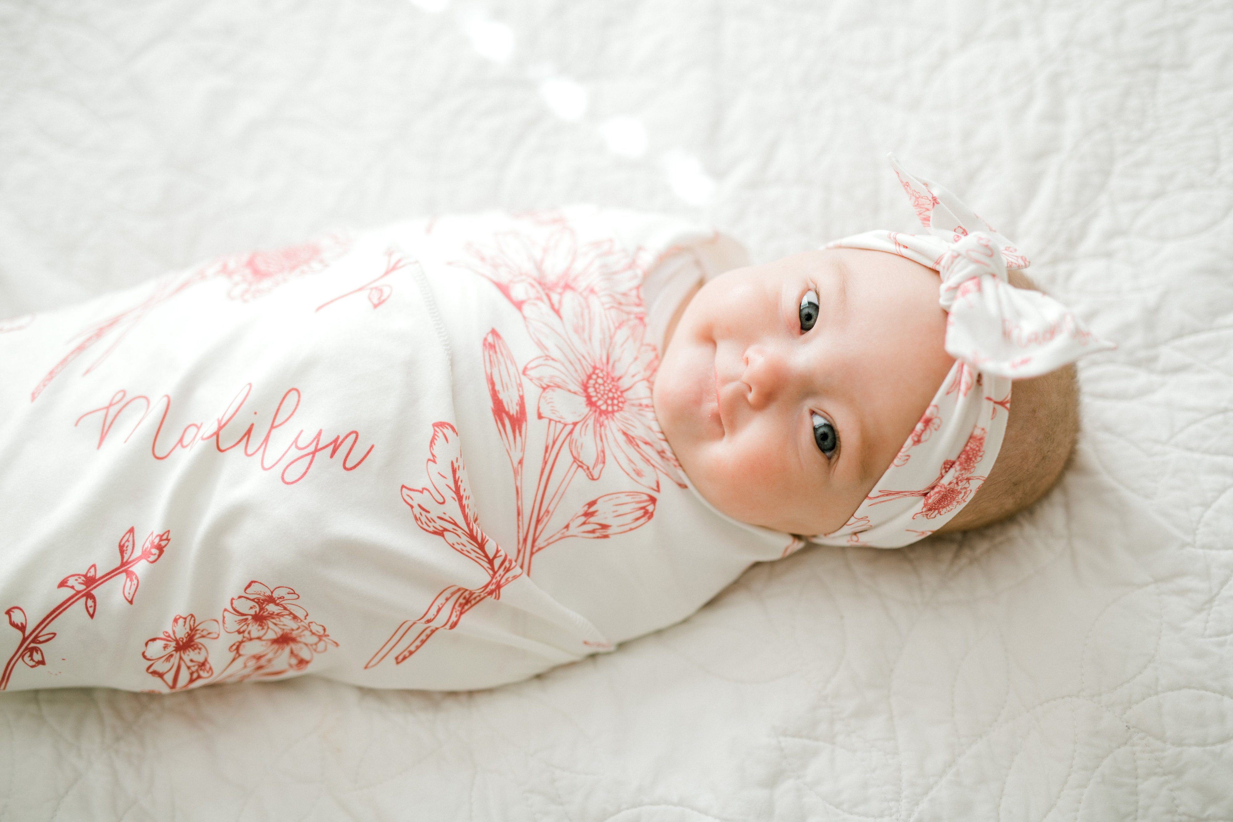 Keepsake Blankie - AGreatBaby Floral Mauve Personalized Swaddle
